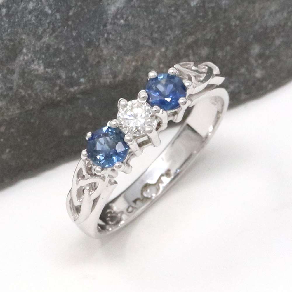 Diamond and Sapphire Trinity Knot Engagement Ring - Rings from Ireland