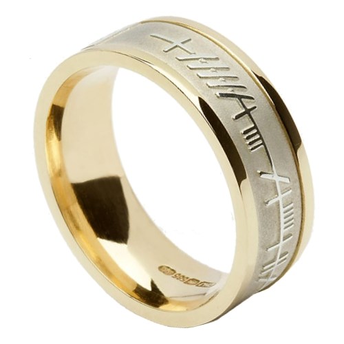 Ogham & Trinity Knot Yellow Gold Band with White Gold Center - Rings ...