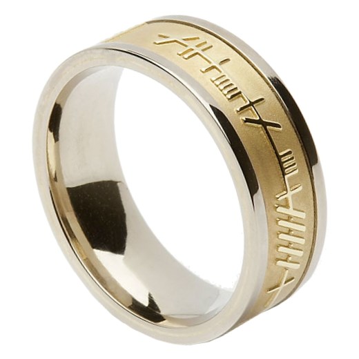 Ogham & Trinity Knot White Gold Band with Yellow Gold Center - Anillos ...
