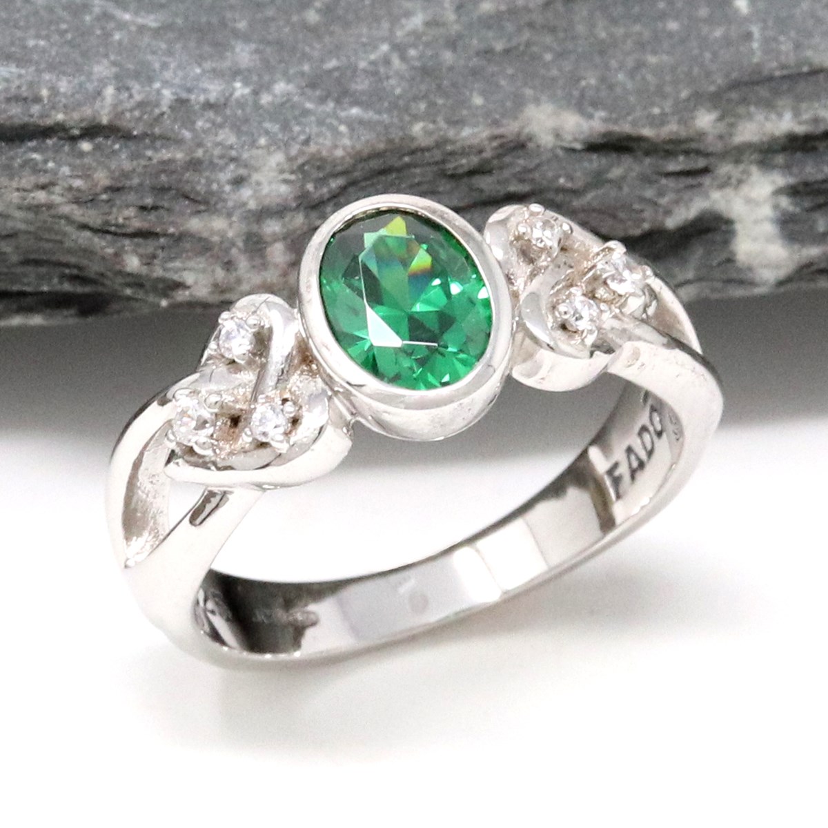 Celtic Heart Knot Green Stone Set Silver Ring - Rings from Ireland