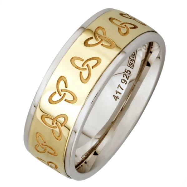 Trinity Knot Silver Wedding Band with Gold Center - Celtic Wedding ...