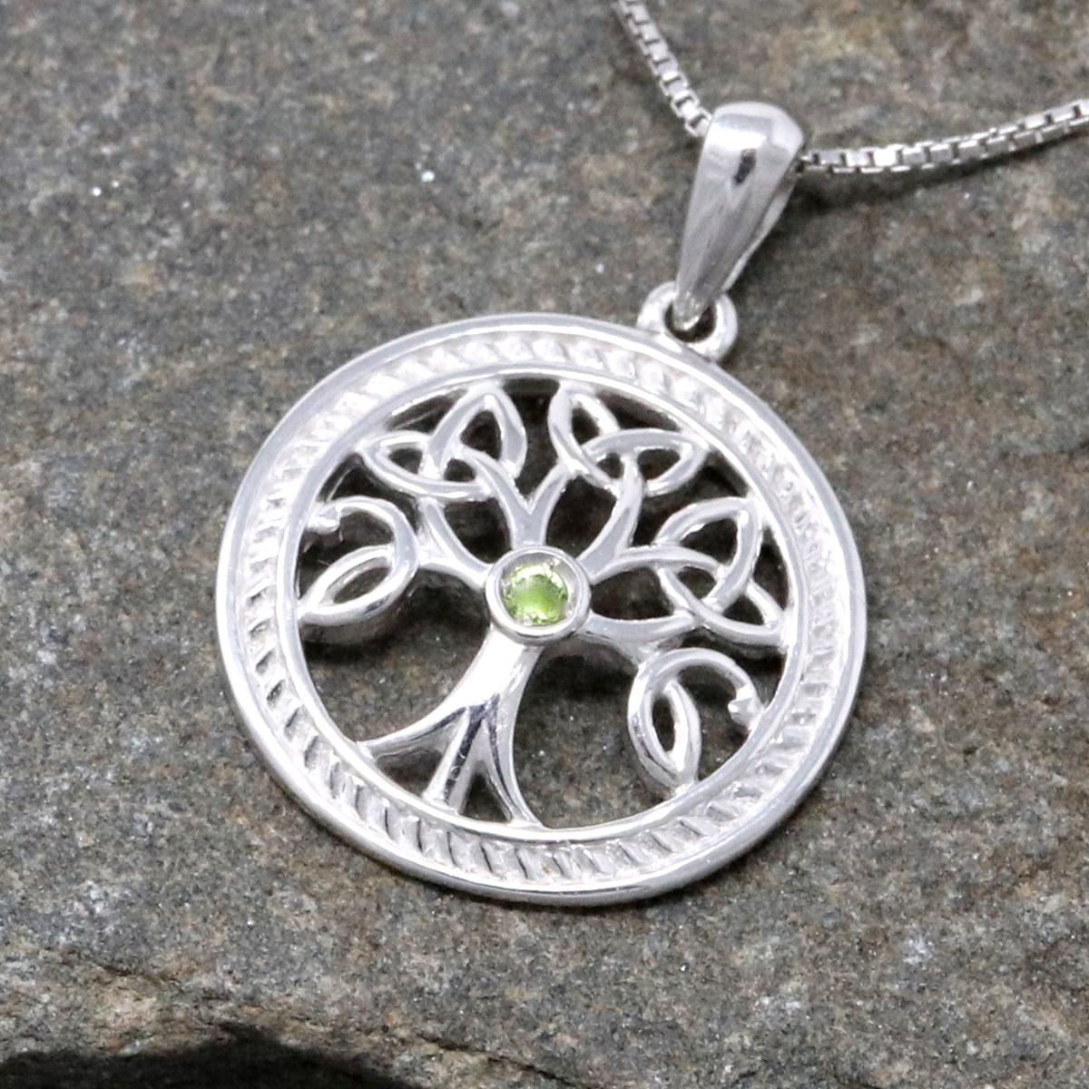 Celtic Tree of Life Stone Set Silver Pendant - Rings from Ireland